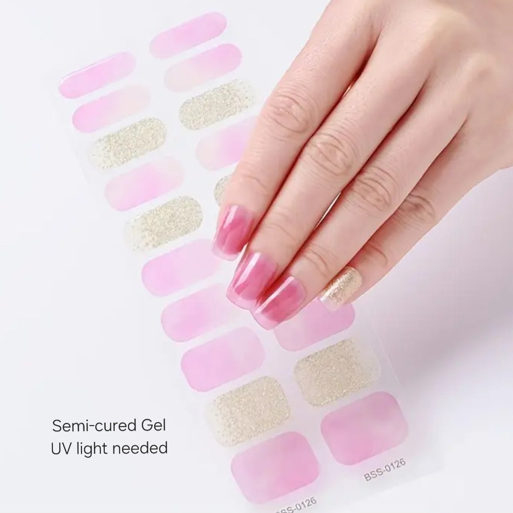 Elegant Pink - Semi-Cured Gel Wraps (UV) | Nail Wraps | Nail Stickers ...