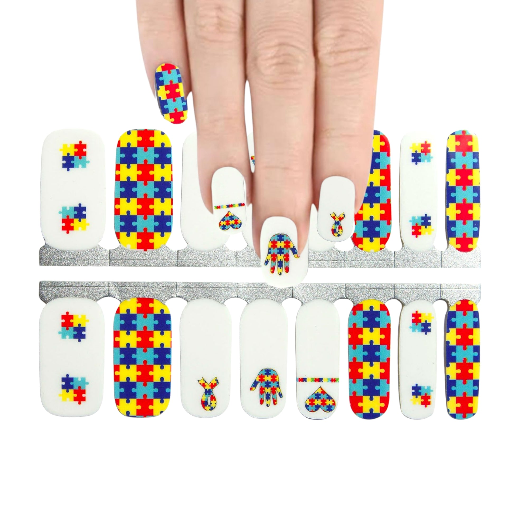 Hand puzzle -Autism awareness| Nail Wraps | Nail Stickers | Nail Strips ...