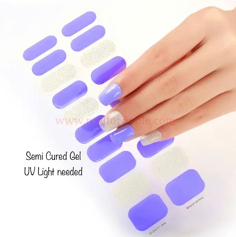 Lilac and white glitter- Semi-Cured Gel Wraps (UV) | Nail Wraps | Nail ...