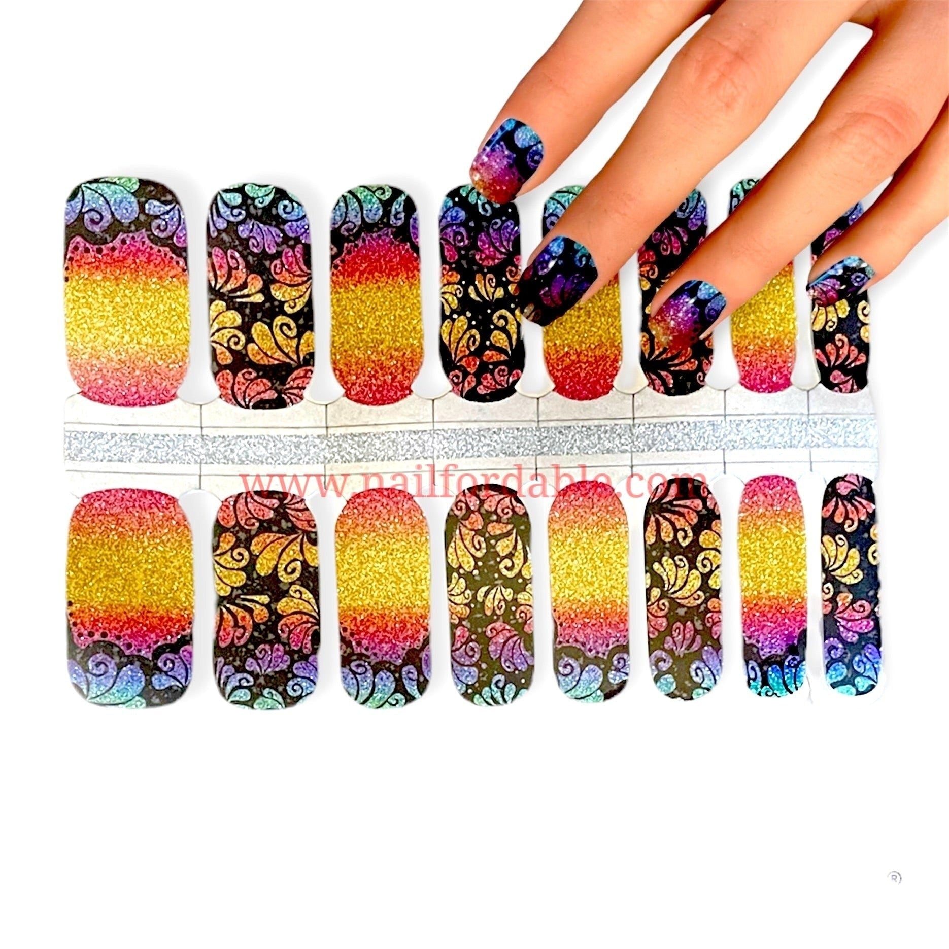 Rainbow garden (glitter)| Nail Wraps | Nail Stickers | Nail Strips ...